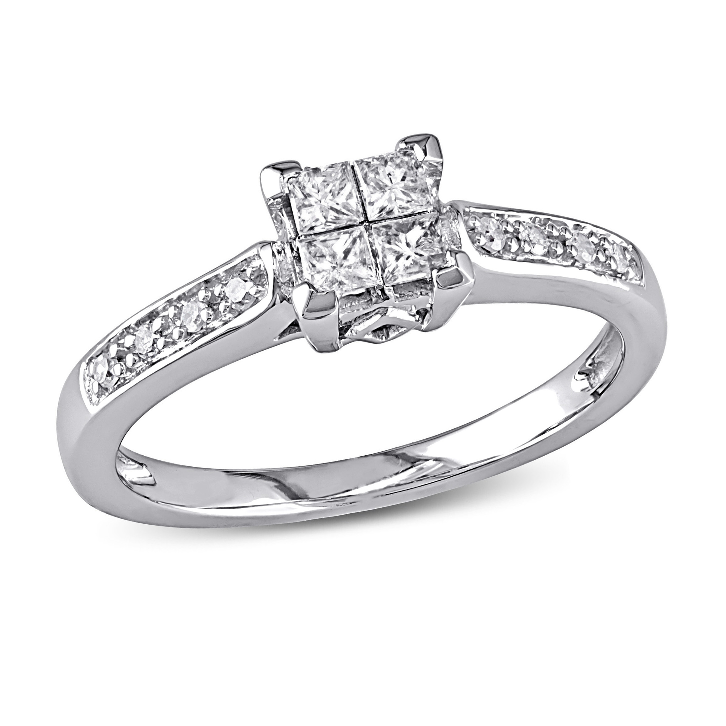 Amour 1/4 CT TW Princess Cut Quad and Round Diamond Engagement Ring In ...