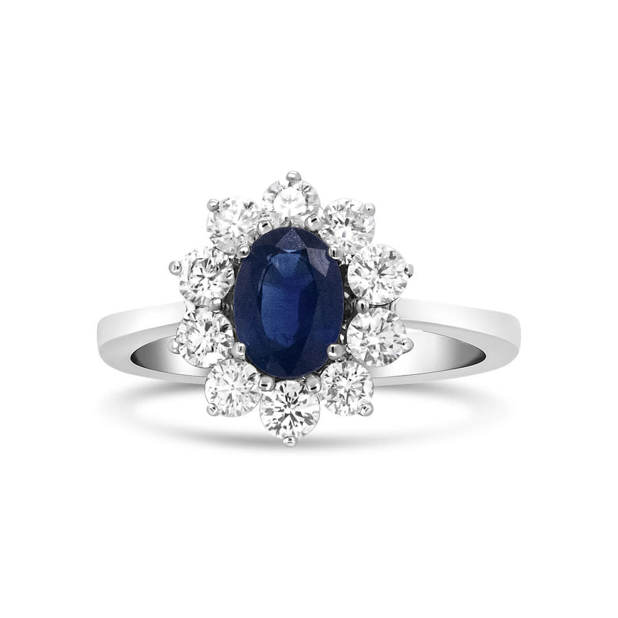 Haus Of Brilliance 18K White Gold 7x5 mm Oval Cut Blue Sapphire and ...