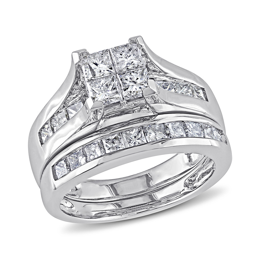 Amour 2 CT TW Channel Set Princess Cut Diamond Bridal Set In 14K White ...