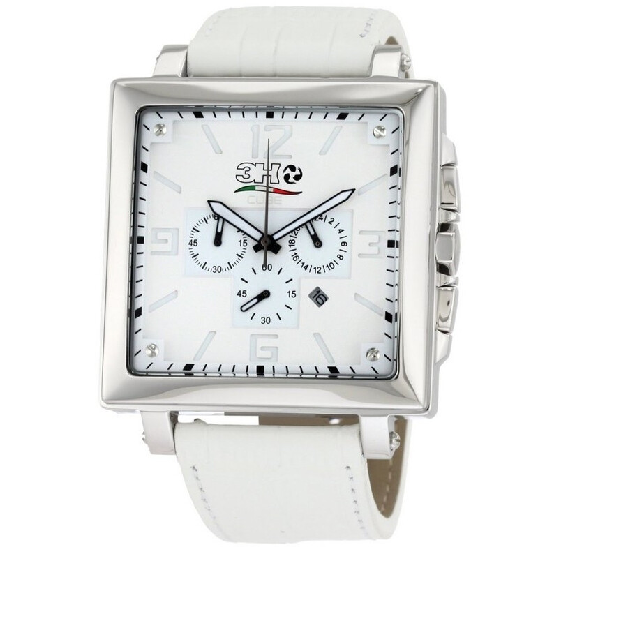 3H Italia Cube Chronograph White Dial White Leather Men's Watch CC10 ...