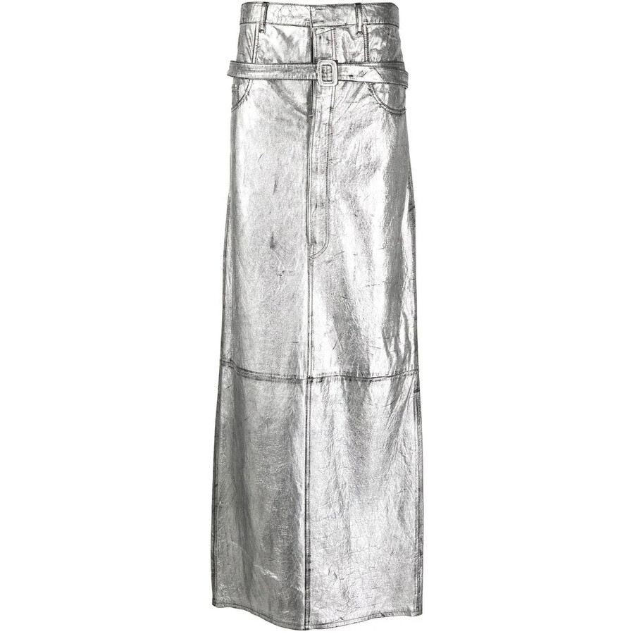 Acne Studios Ladies Silver Metallic Belted Leather Maxi Skirt, Brand ...