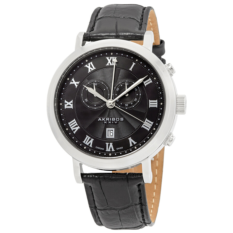 Akribos Xxiv Akribos Chronograph Black Dial Stainless Steel Men's Watch ...