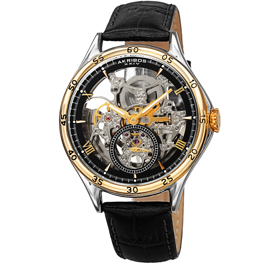 Akribos Xxiv Black Dial Black Leather Men's Watch AK1066BKG ...
