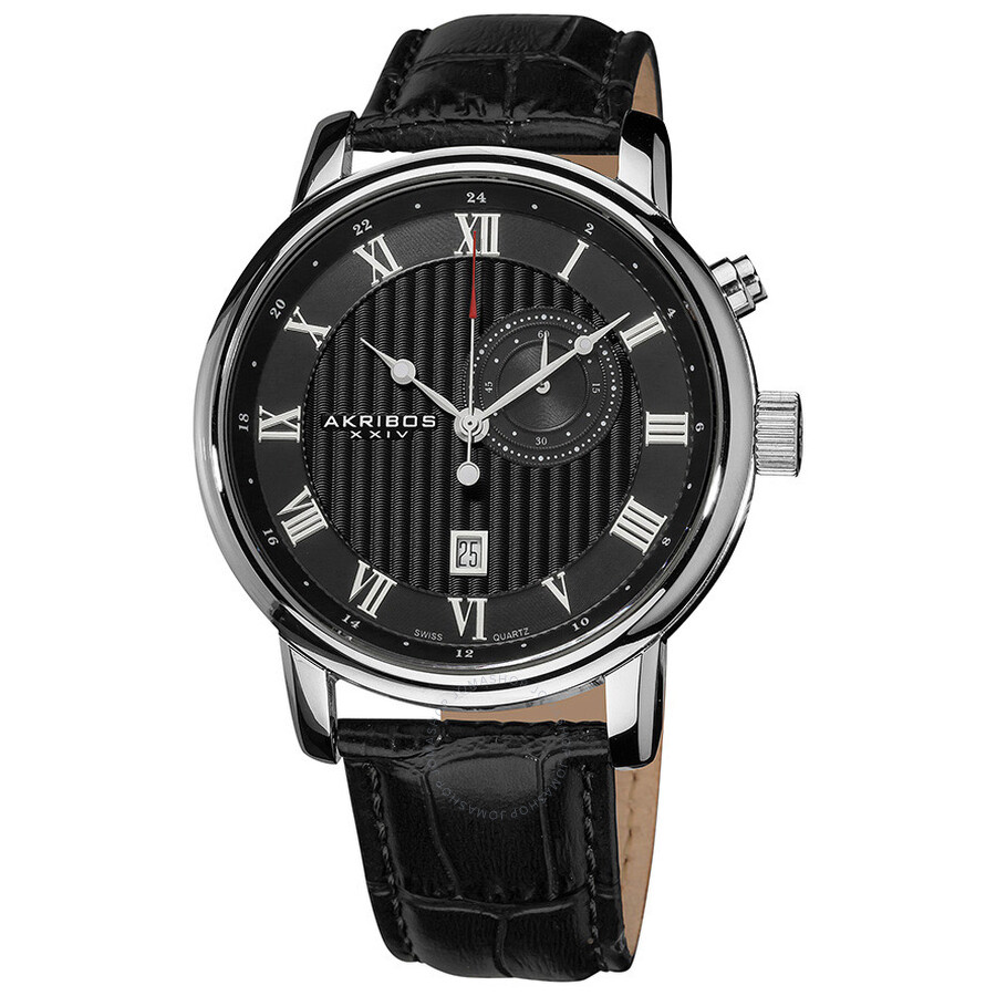 Akribos Xxiv Black Dial Black Leather Men's Watch AK595SS 848572020305 ...