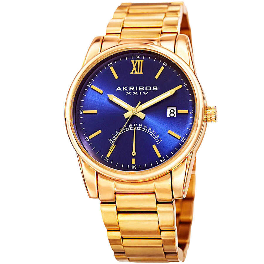 Akribos Xxiv Blue Dial Gold-Tone Stainless Steel Men's Watch AK962YGBU ...