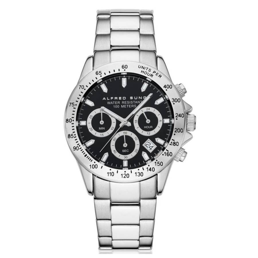Alfred Sung Mach Chronograph Quartz Black Dial Men's Watch AS1400S-1A ...