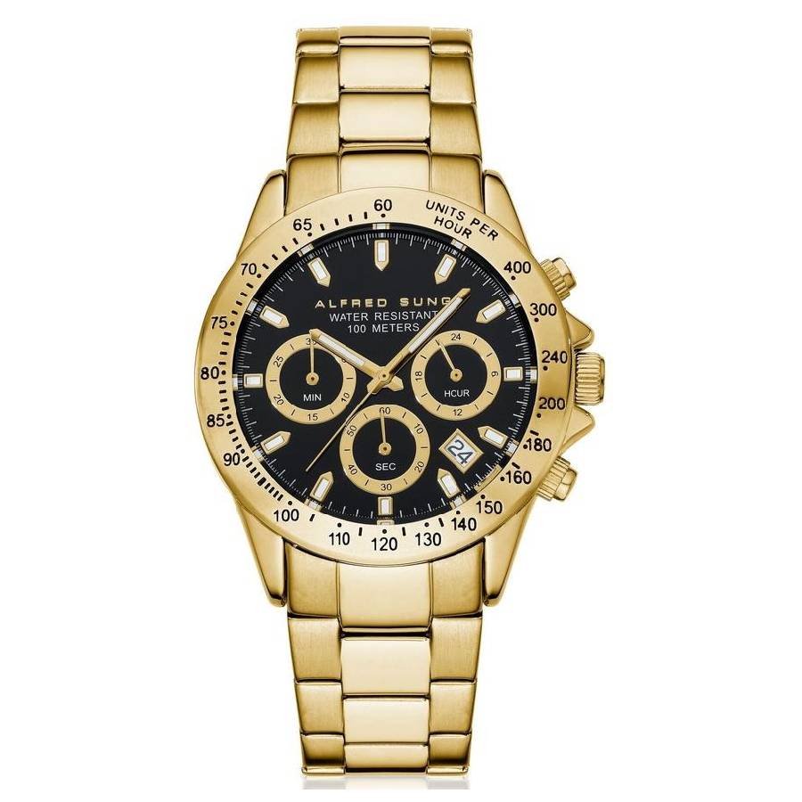 Alfred Sung Mach Chronograph Quartz Black Dial Men's Watch AS1403G-1A ...