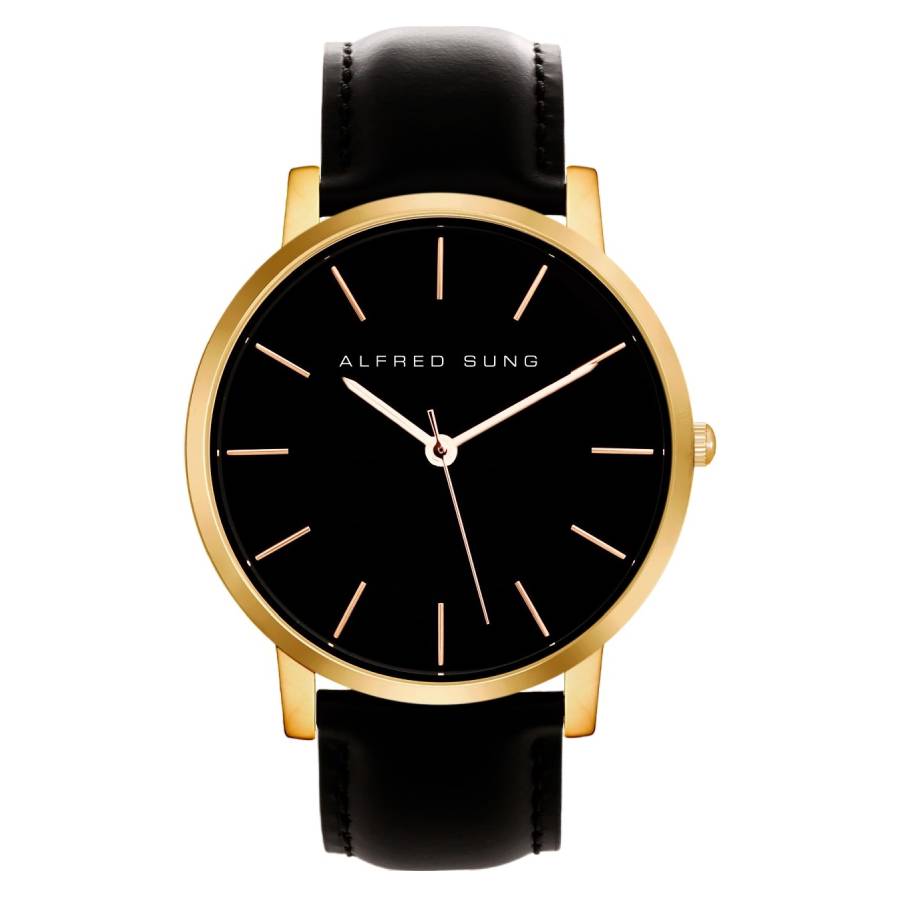 Alfred Sung Ultra Slim Quartz Black Dial Watch AS4003RL-1A 811238031779 ...