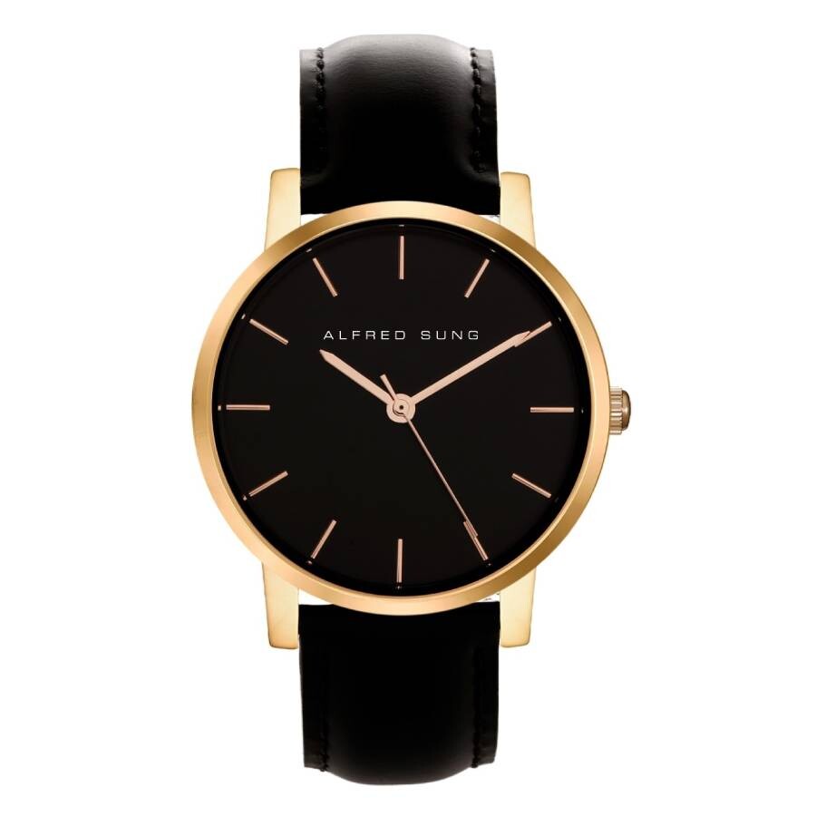Alfred Sung Ultra Slim Quartz Black Dial Watch AS4057RL-1A 811238031939 ...