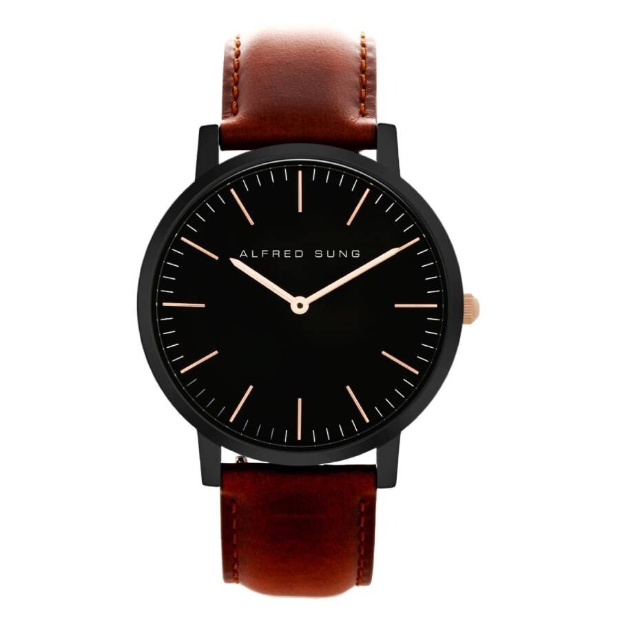 Alfred Sung Ultra Slim Quartz Black Dial Watch AS7007BL-5A1 ...