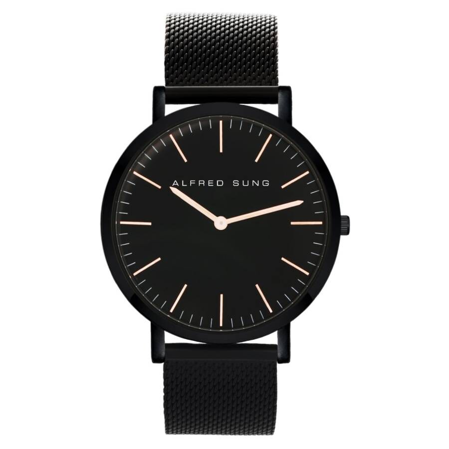 Alfred Sung Ultra Slim Quartz Black Dial Watch AS7053BM-1R 811238031625 ...