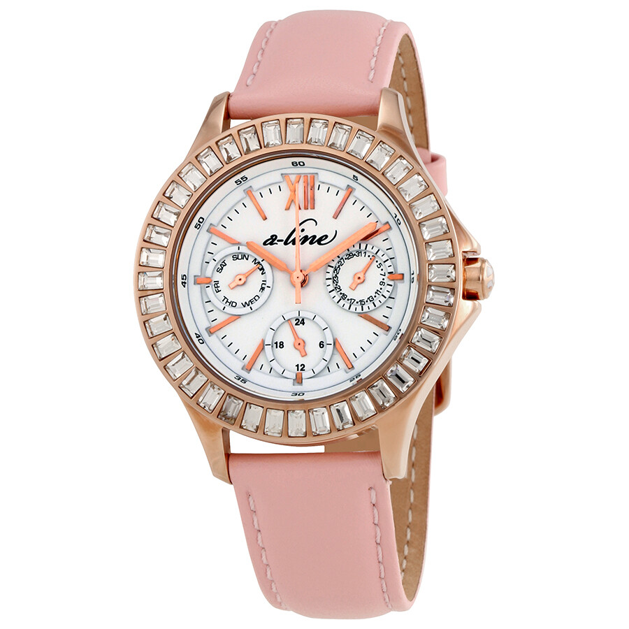 A_Line Multi-Function Quartz Crystal White Dial Ladies Watch 80188-RG ...
