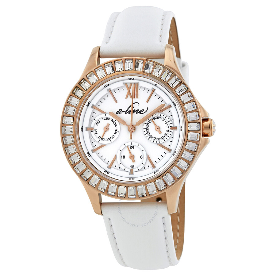 A_Line White Dial Rose Gold-tone Ladies Watch 80188-RG-02 842047113110 ...