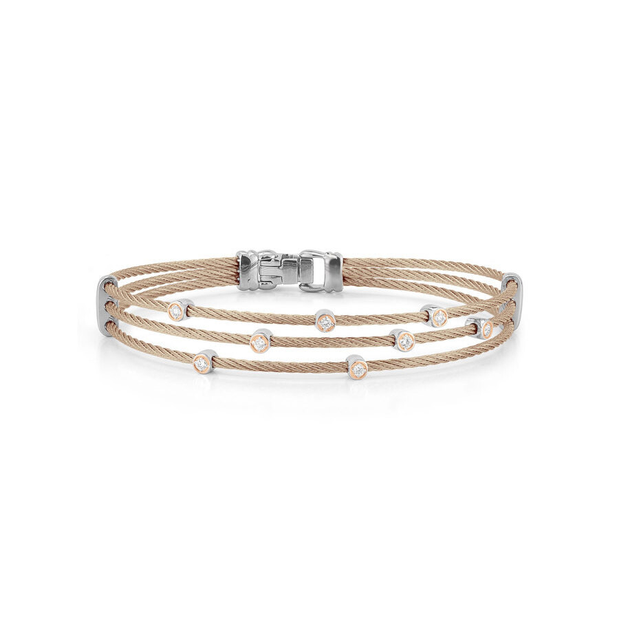 Alor Carnation Cable Triple Strand Bracelet with 18kt Rose & Diamonds ...