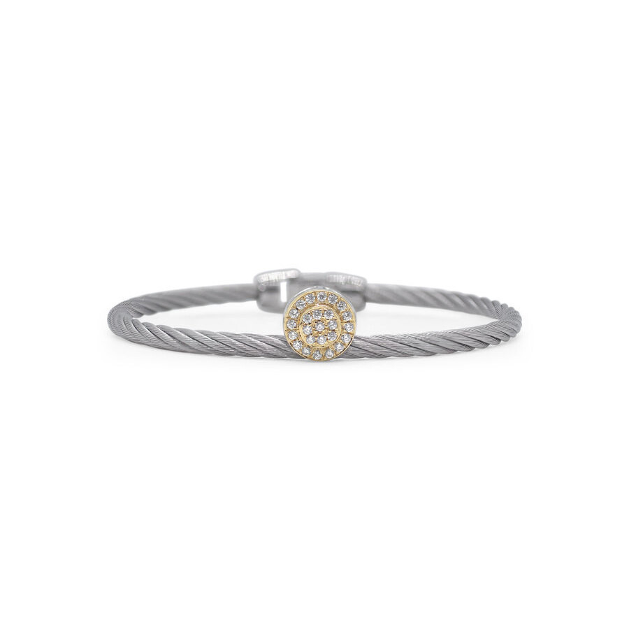 Alor Grey Cable Elevated Round Station Bracelet with 18kt Yellow Gold ...