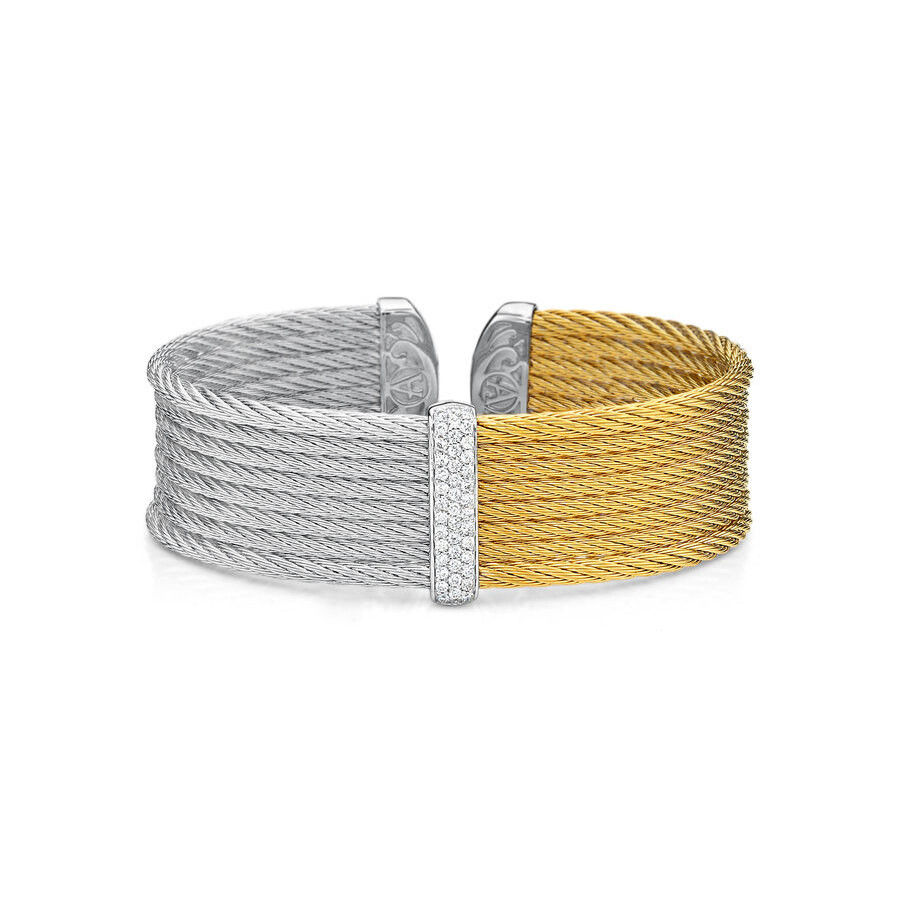 Alor Grey & Yellow Cable Medium Colorblock Cuff with 18kt White Gold ...