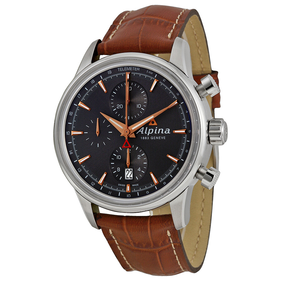 Alpina Alpiner Chronograph Automatic Grey Dial Leather Men's Watch AL ...