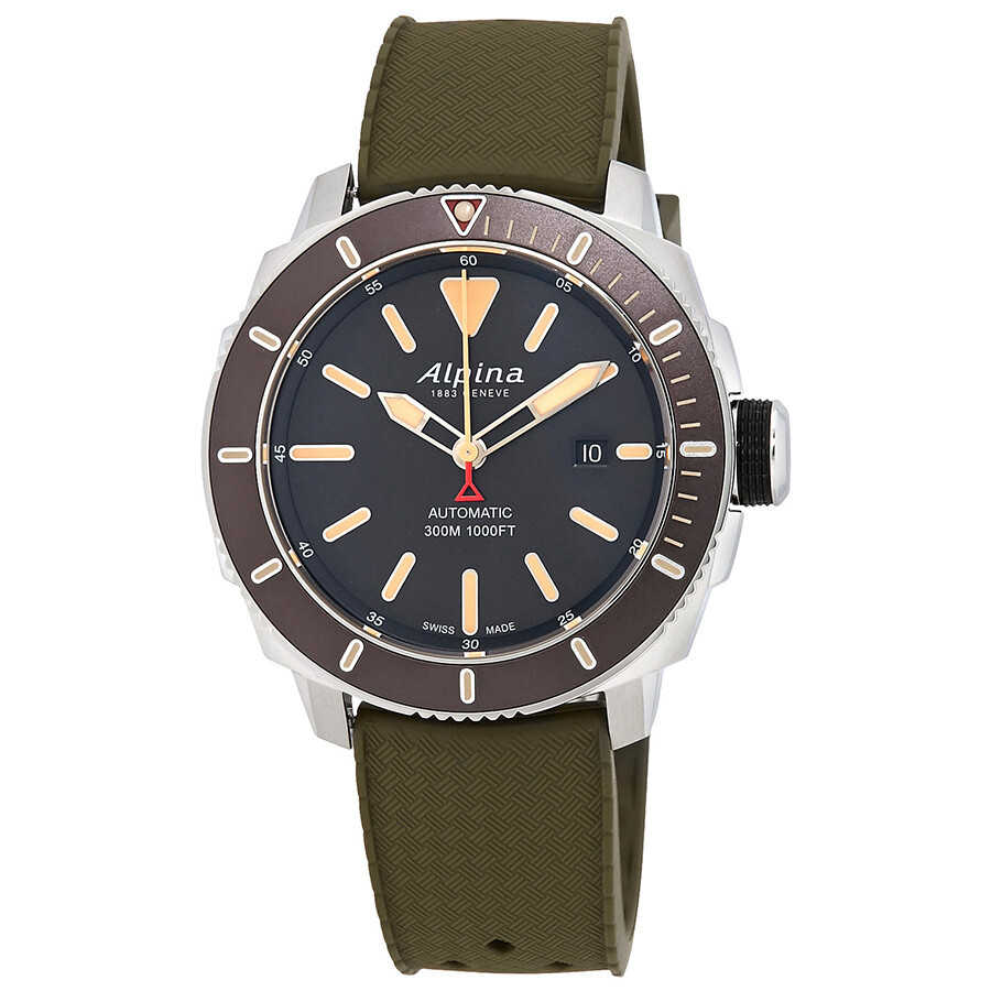 Alpina Seastrong Diver Automatic Green Rubber Men's Watch AL-525LGG4V6 ...