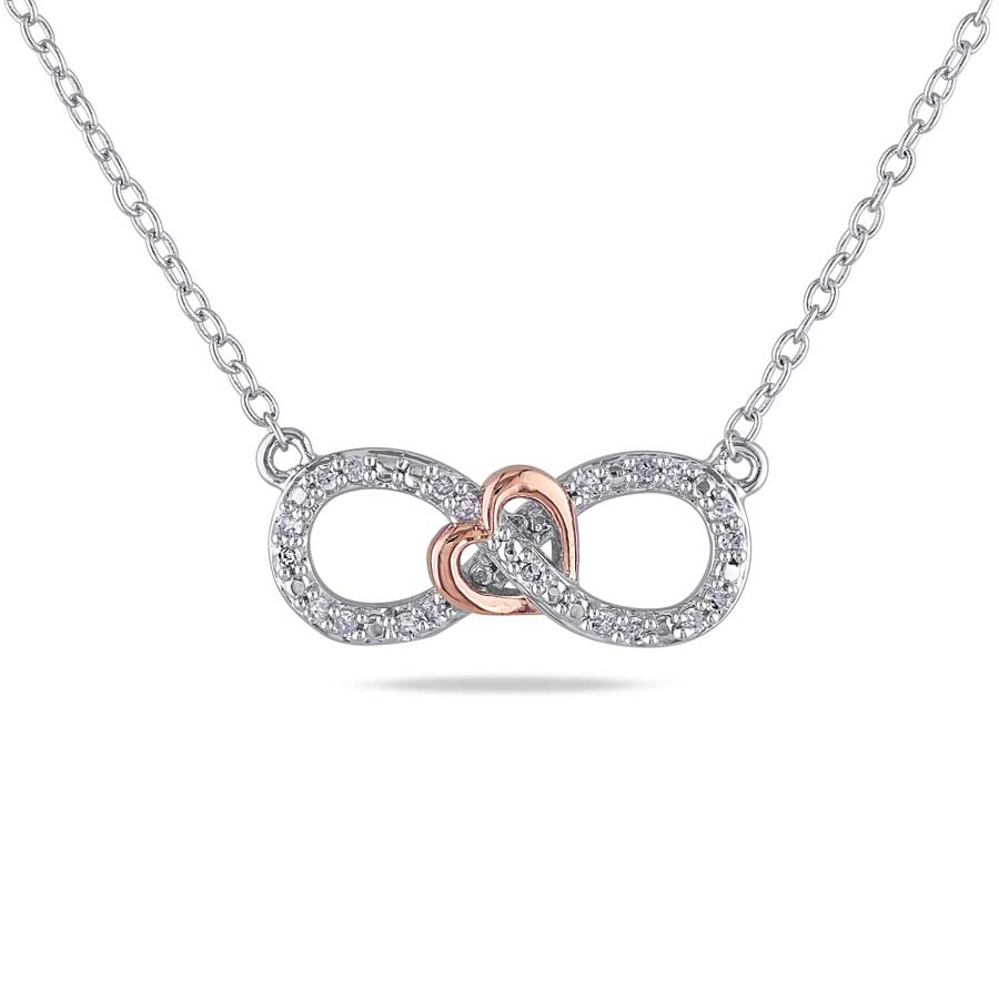 Amour 1/10 CT TW Diamond Infinity Heart Necklace In 2-Tone Pink and ...