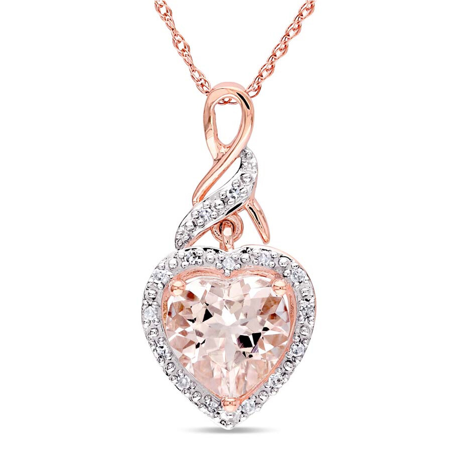 Amour Halo Diamond and Heart Shaped Morganite Pendant with Chain In 10K ...