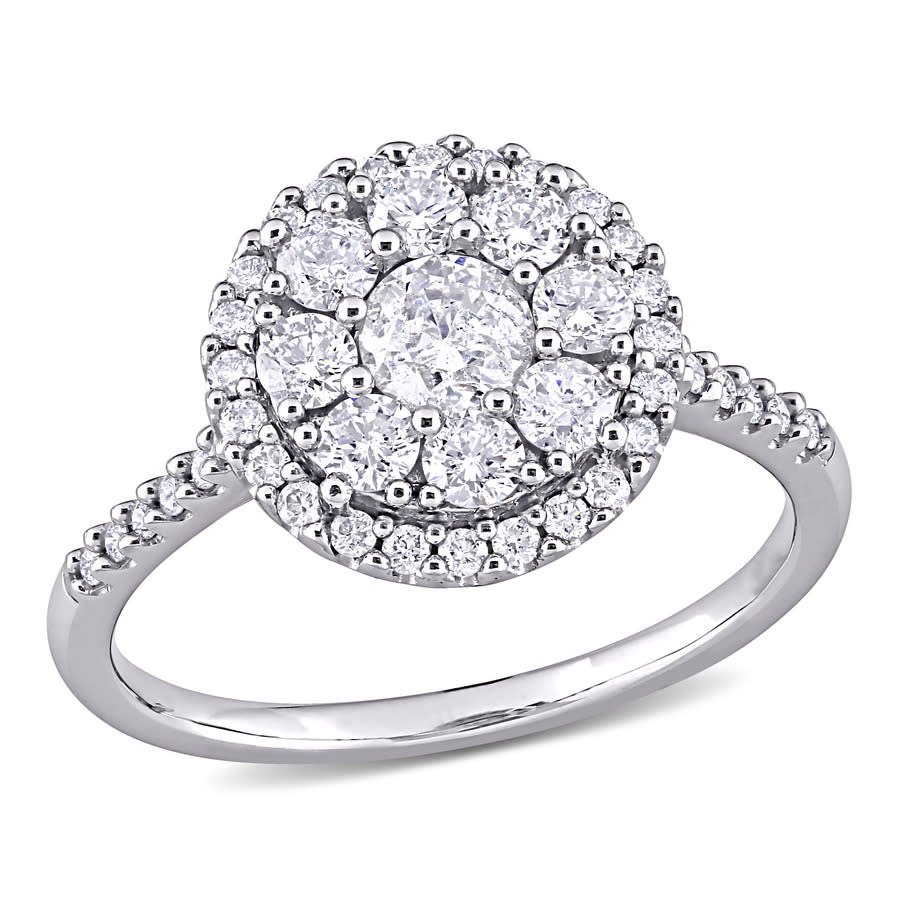 Amour 1 CT TW Diamond Composite Round Halo Engagement Ring In 10K White ...