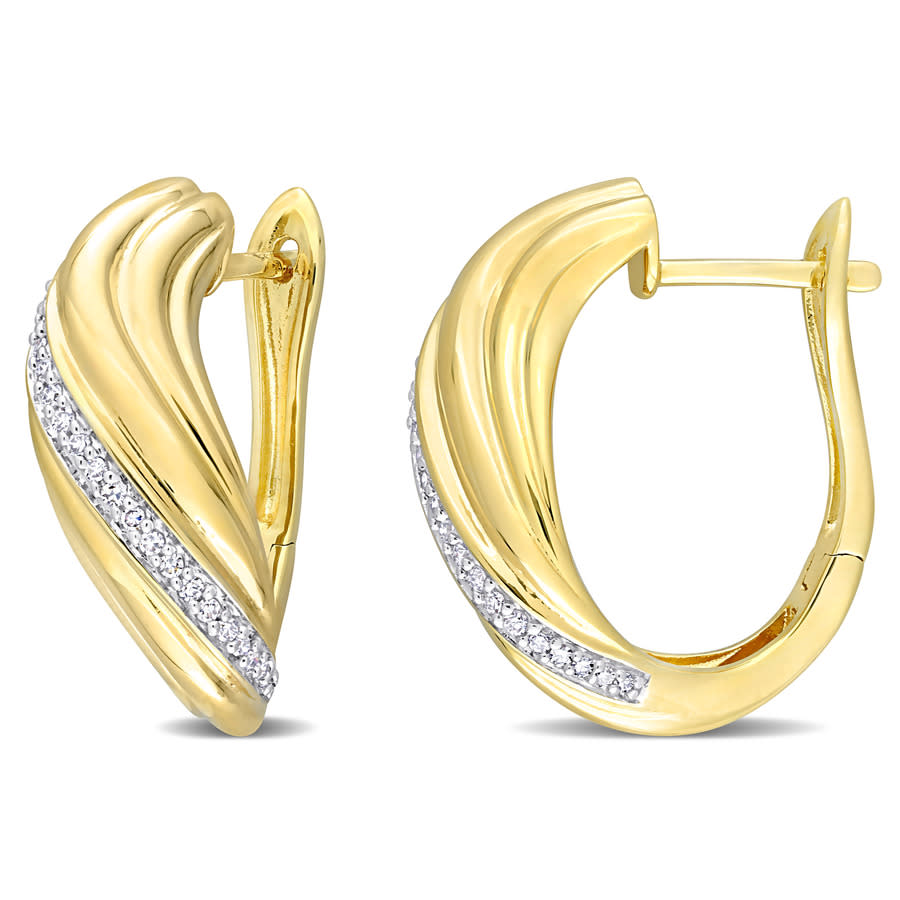 Amour 1/5 CT TDW Diamond Swirl Design Hoop Earrings In 14K Yellow Gold ...