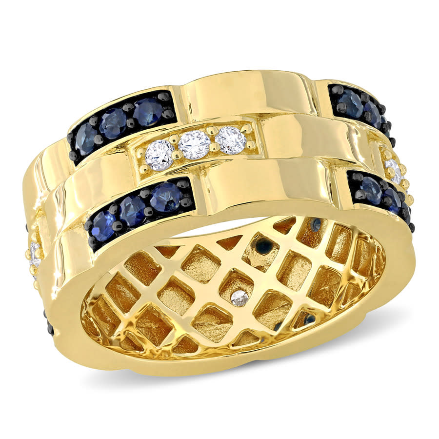 Amour 2/5ct TDW Diamond 1 1/5ct TGW Blue Sapphire Triple Band Ring in ...