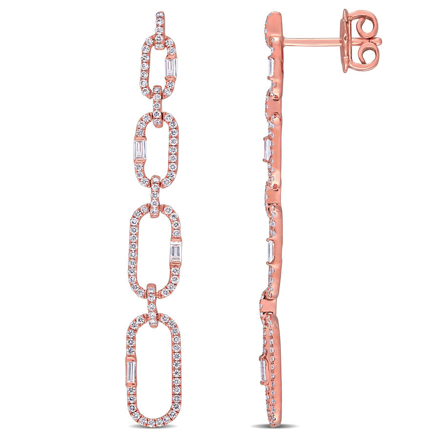 Amour 3/4 CT TW Round and Parallel Baguette Diamond Oval Stud Earrings ...