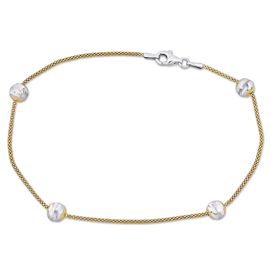 Amour 6mm Ball Station Chain Anklet with 2-Tone Yellow and White in ...