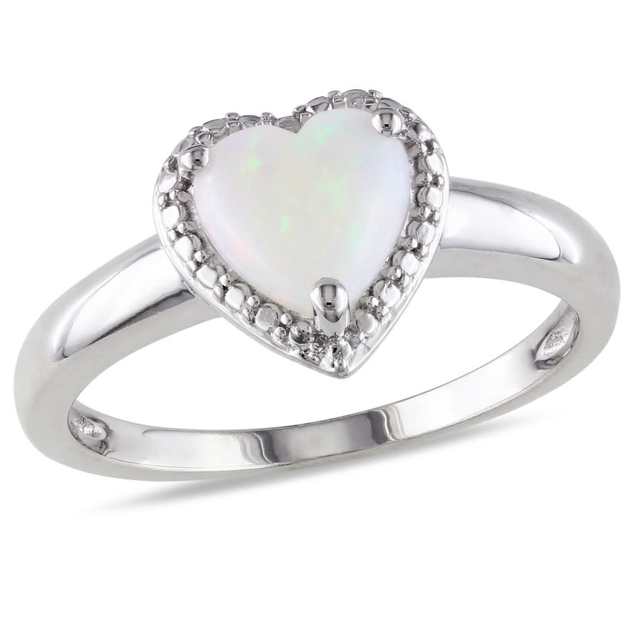 Amour Opal Heart Halo Ring In Sterling Silver JMS006718-8 - Jewelry ...