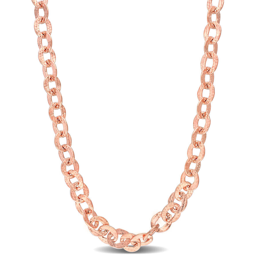 Amour Fancy Rolo Chain Necklace In Rose Plated Sterling Silver, 24 In ...