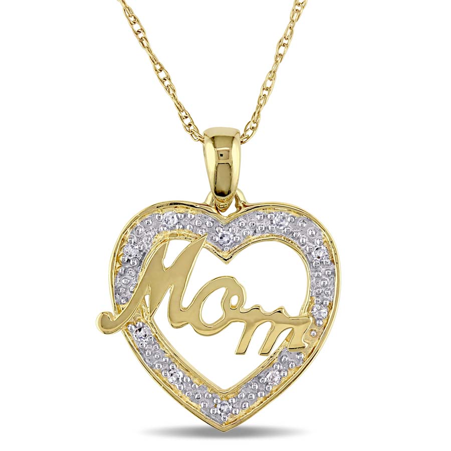 Amour Diamond Mom Heart Pendant with Chain In 10K Yellow Gold JMS005185 ...