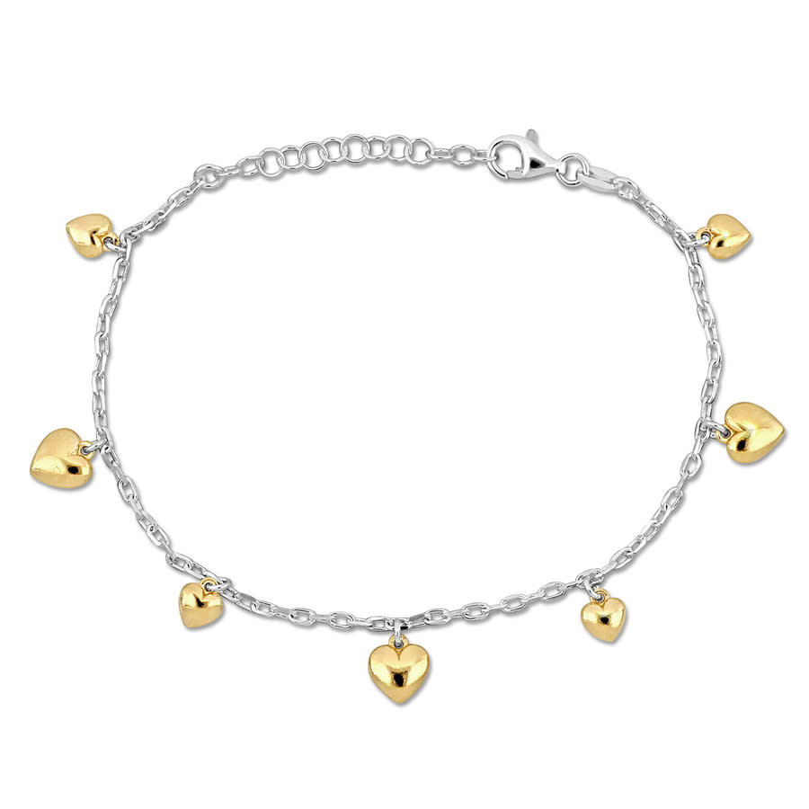 Amour Heart Charm Station Bracelet in White and Yellow Plated Sterling ...