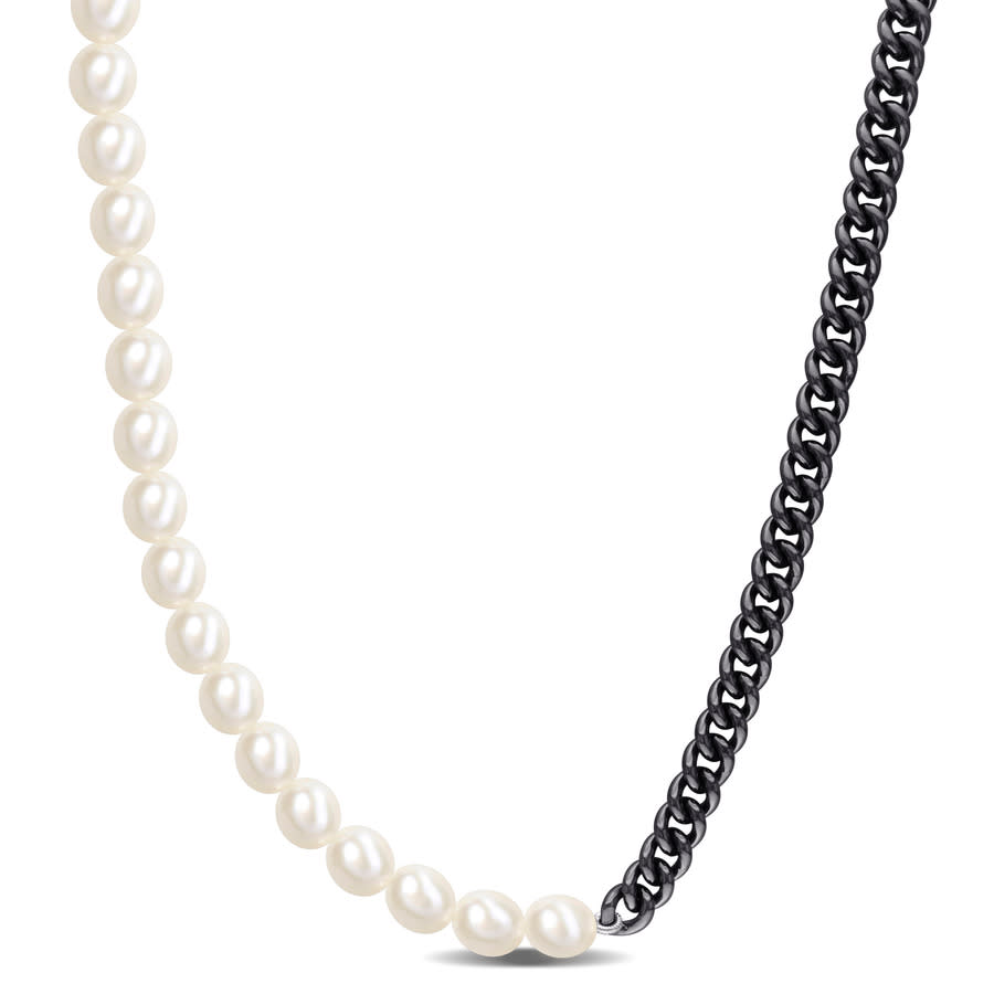 Amour Men's 7-7.5mm Cultured Freshwater Rice Pearl and Curb-link Chain ...