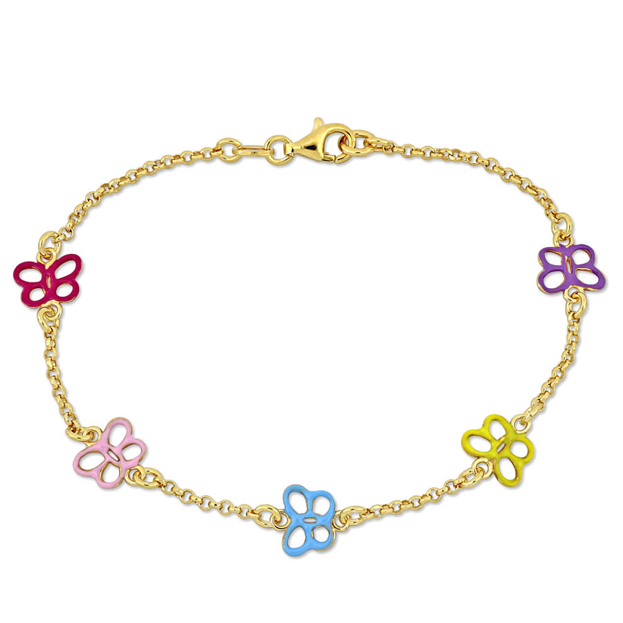 Amour Multi-Color Butterfly Enamel Charm Bracelet in Yellow Plated ...