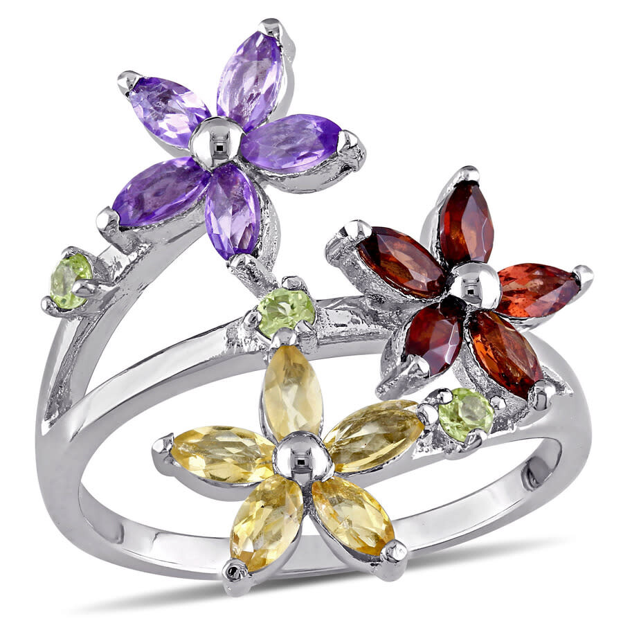 Amour Multi Gemstone Floral Ring In Sterling Silver JMS002515-5 ...