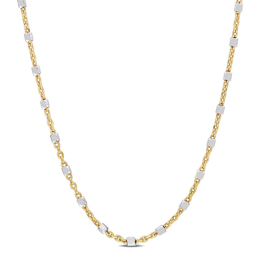 Amour Two-Tone White Bead Chain Necklace In Yellow Plated Sterling ...