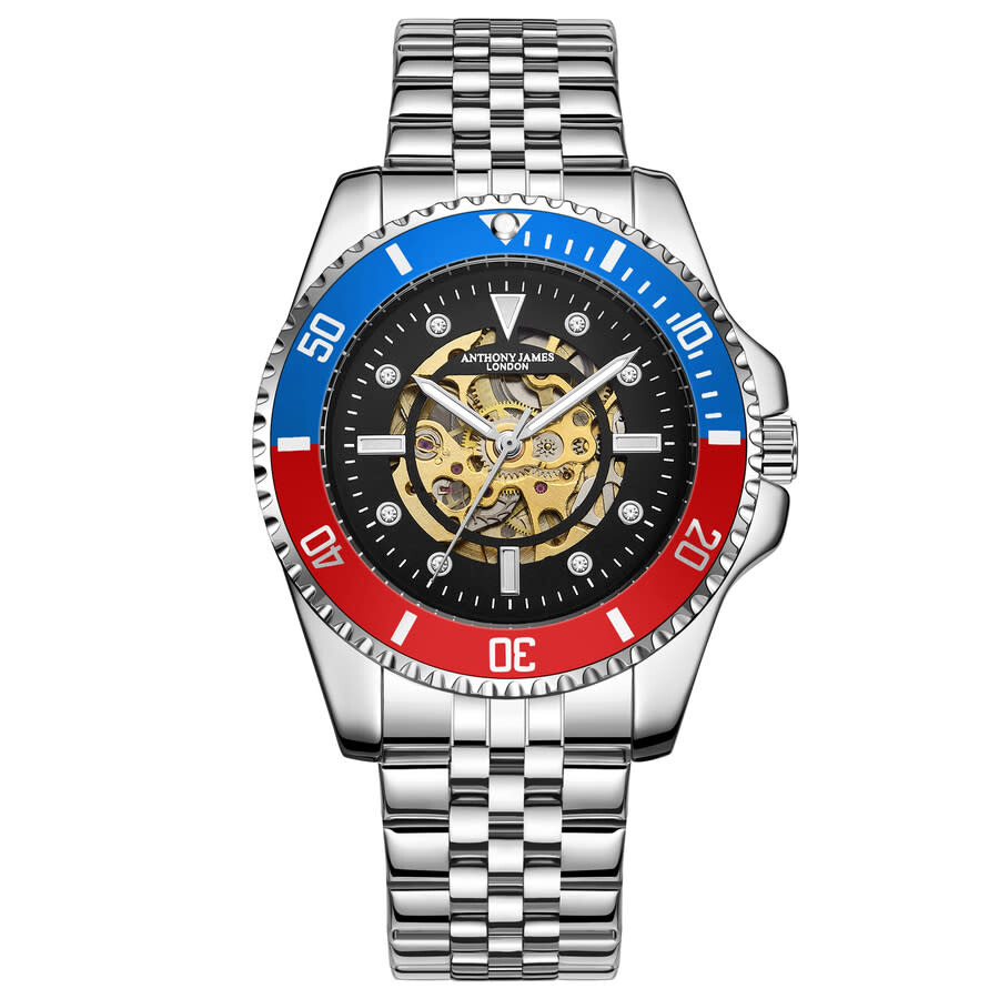 Anthony James Skeleton Sports Automatic Black Dial Pepsi Bezel Men's ...