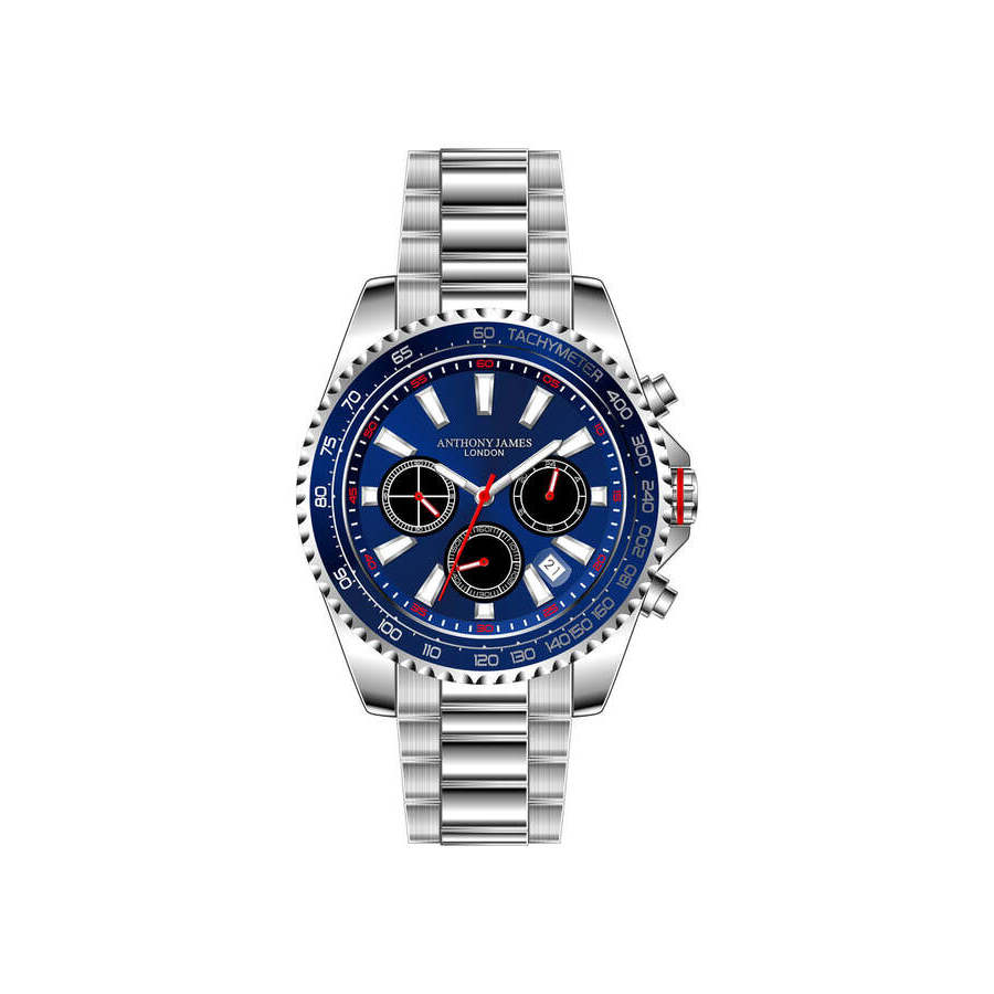 Anthony James Speed Chronograph Quartz Blue Dial Men's Watch AJ064 ...