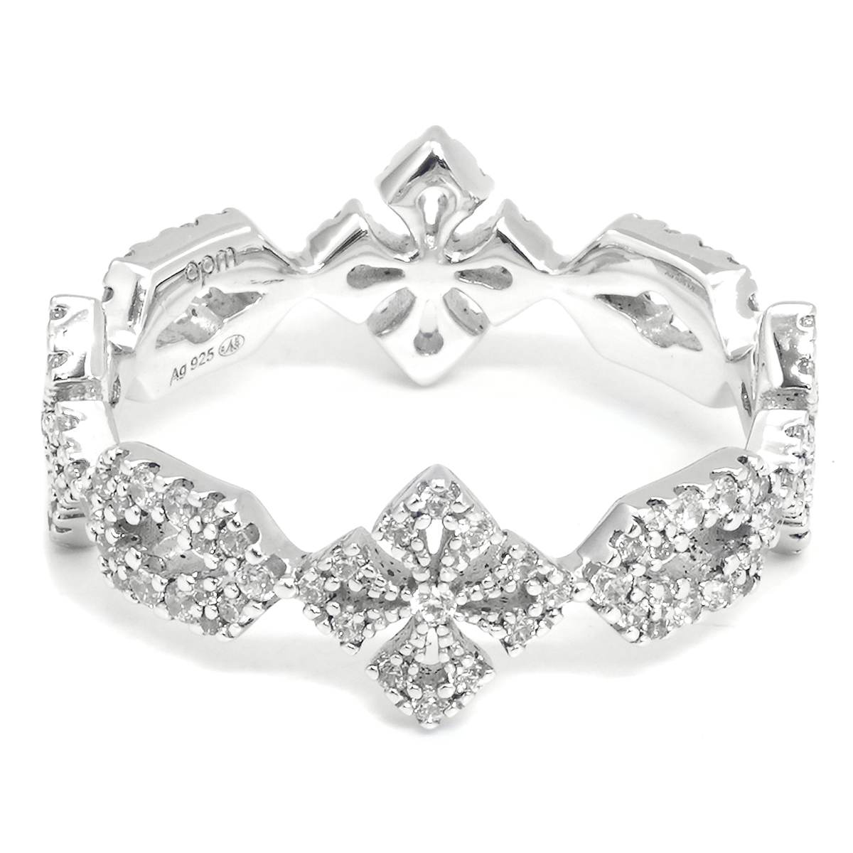 Apm Monaco Ladies Sterling Silver Cross Ring, Brand Size M A20402OX ...