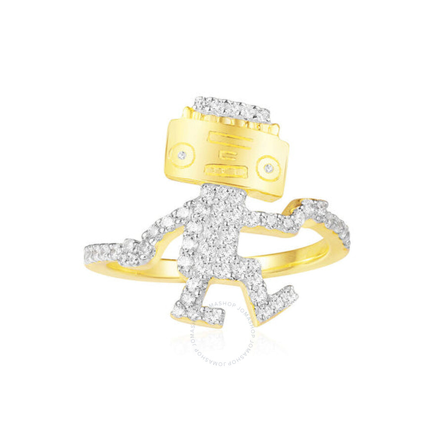 Apm Monaco Ladies Sterling Silver Gold Robot Ring, Brand Size 54 ...