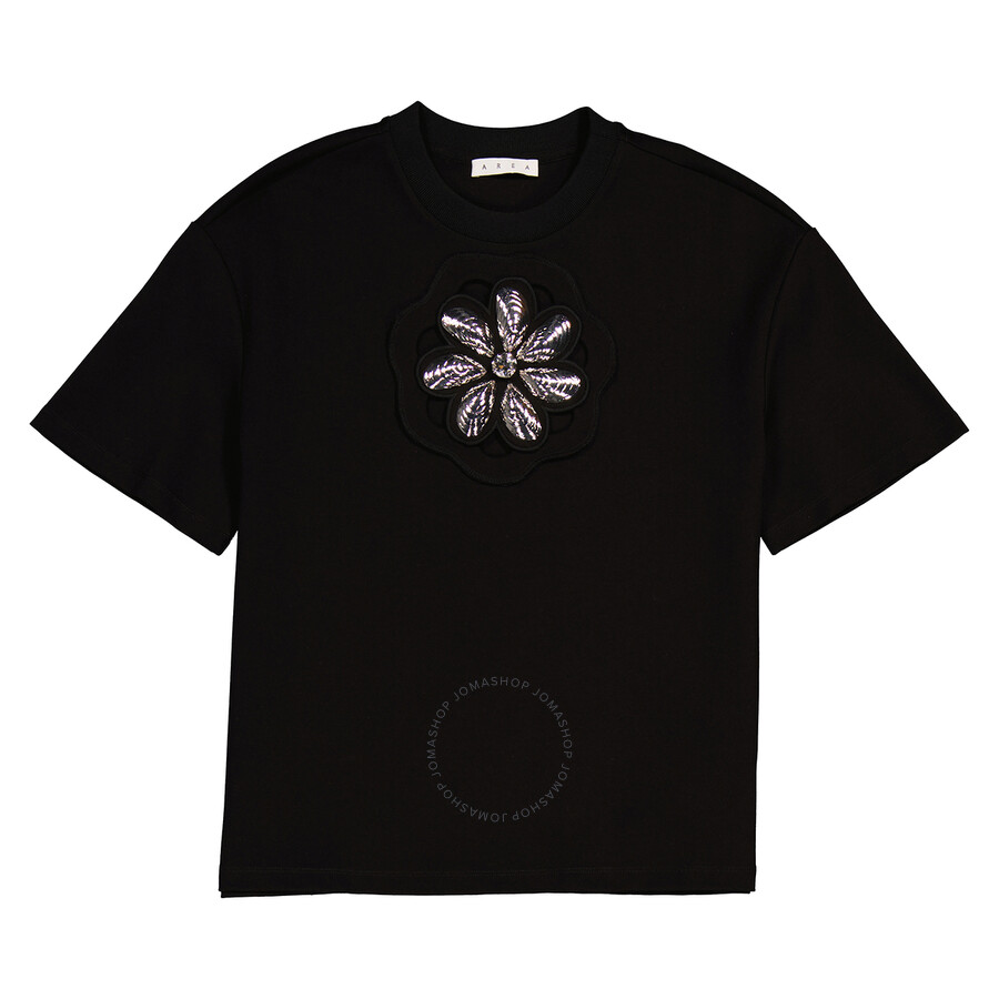 Area Black Mussel Flower Embellished Cutout Jersey T-Shirt, Size Small ...