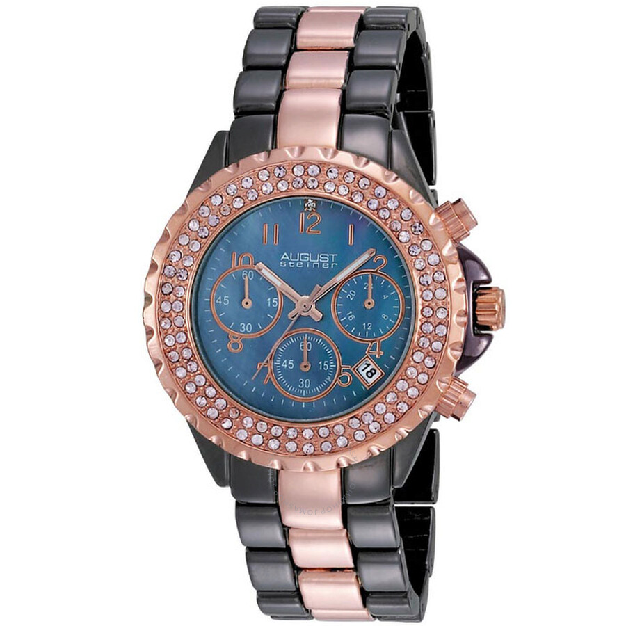 August Steiner Blue Dial Rose Gold-tone Ladies Watch AS8031TTR ...