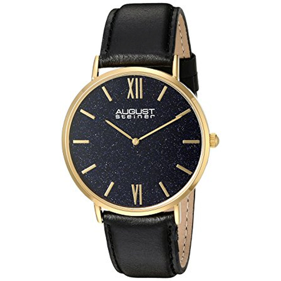 August Steiner Blue Sandstone Dial Black Leather Men's Watch AS8211YGBU ...
