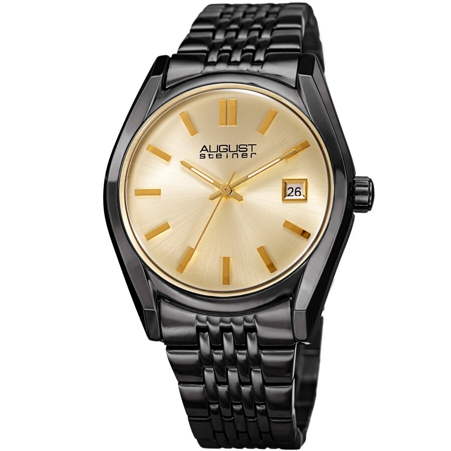 August Steiner Quartz Gold Dial Black-plated Ladies Watch AS8235BK ...