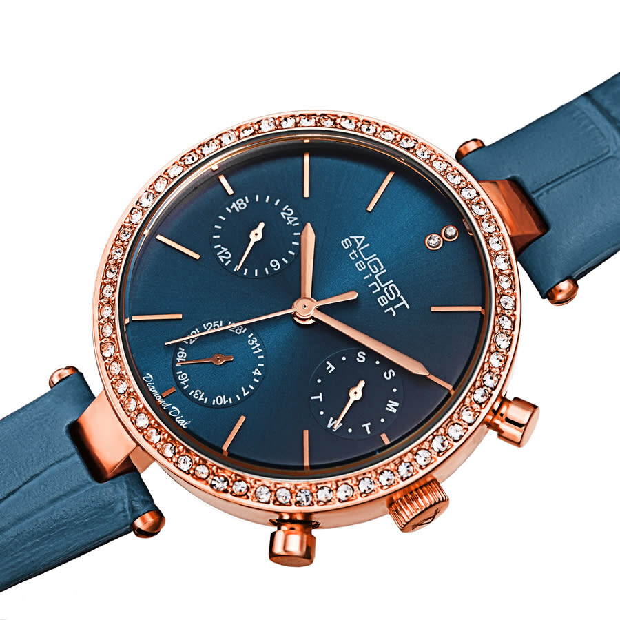 August Steiner Quartz Diamond Blue Dial Ladies Watch AS8288BU - August ...