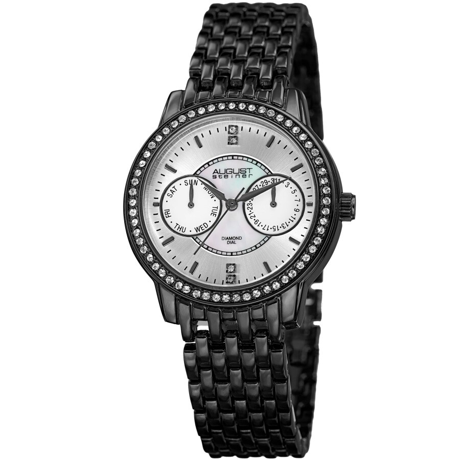 August Steiner Quartz Diamond Silver Dial Ladies Watch AS8228BK ...