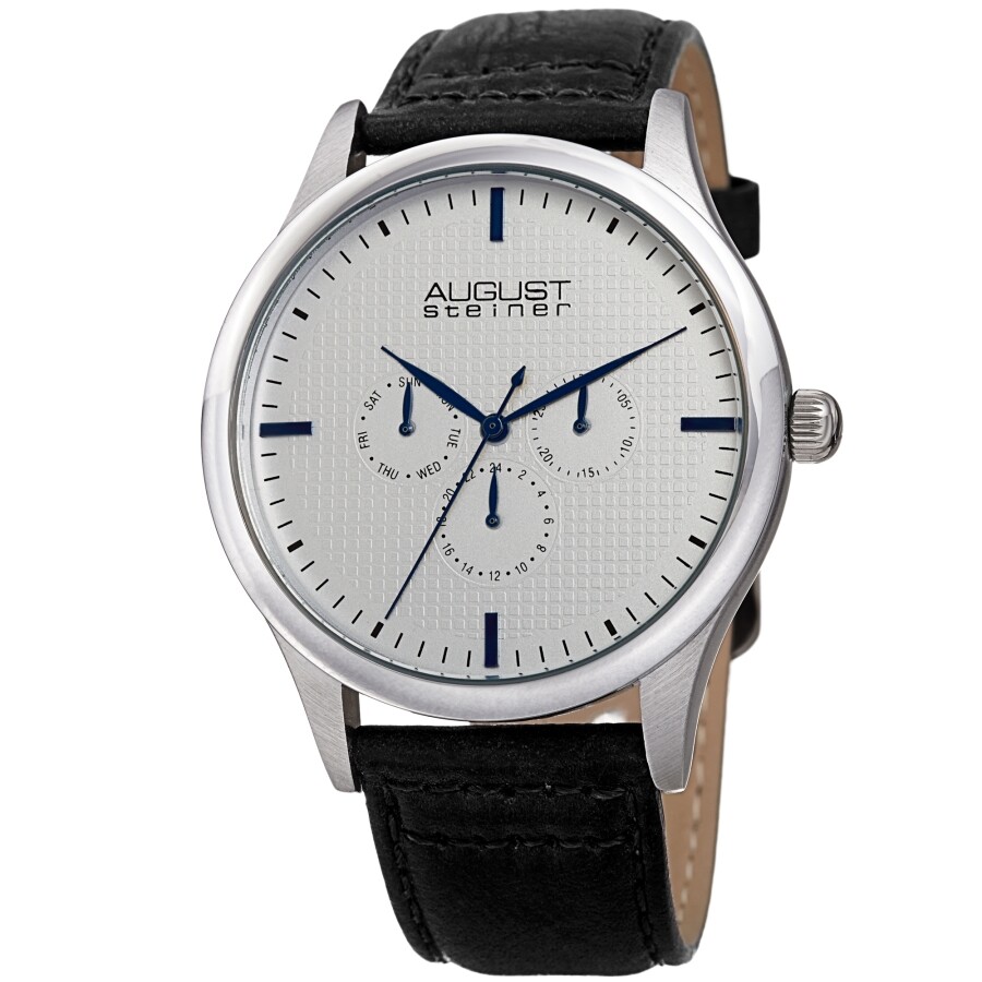 August Steiner Quartz Silver Dial Black Leather Men's Watch AS8243SSBK ...