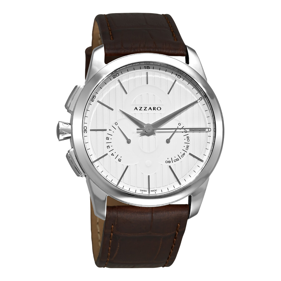 Azzaro Legend White Dial Chronograph Lefty Crown Brown Leather Men's ...