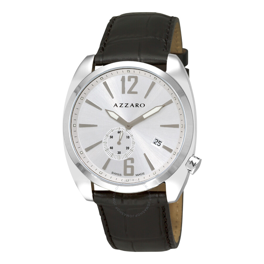 Azzaro Seventies Silver Dial Black Leather Men's Watch AZ1300.14SB.002 ...